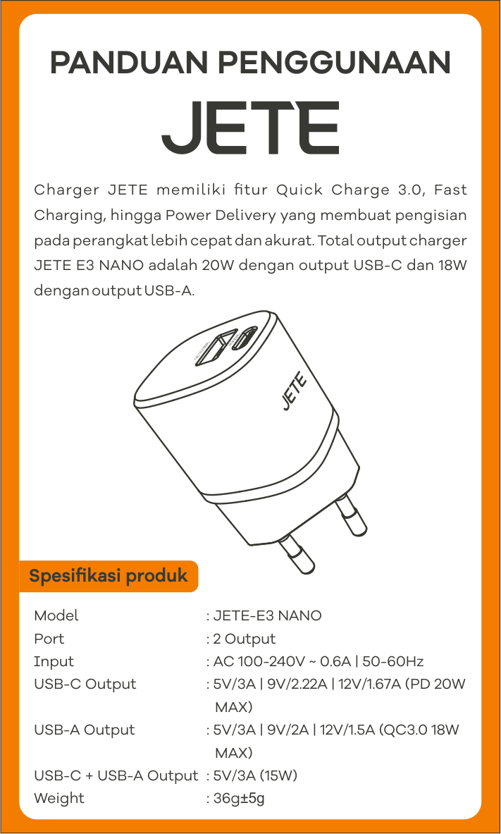 Usermanual JETE E3 Travel Charger - JETE Indonesia