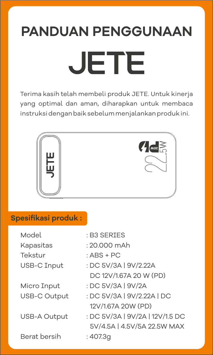 Usermanual JETE B3 Powerbank - JETE Indonesia