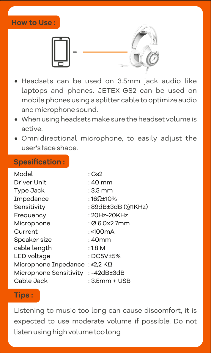User Manual Headset Gaming JETEX GS2 - JETE Indonesia
