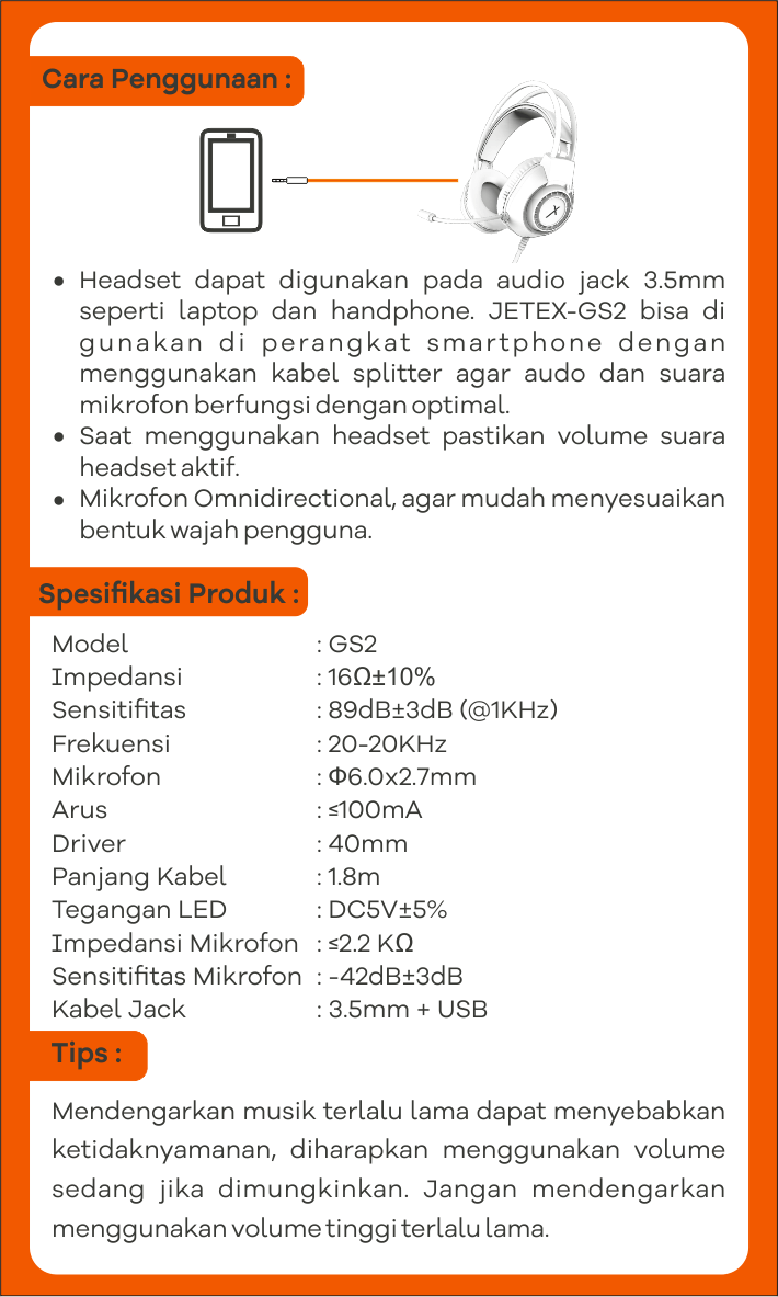 User Manual Headset Gaming JETEX GS2 - JETE Indonesia