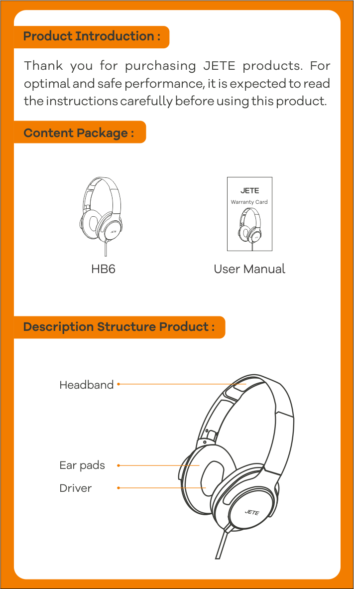 User Manual Wired Headphone JETE HB6 - JETE Indonesia