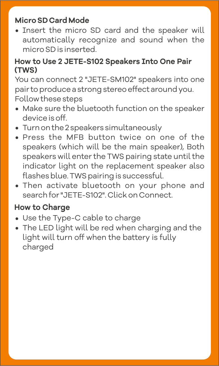 User Manual Speaker JETE S102 - JETE Indonesia